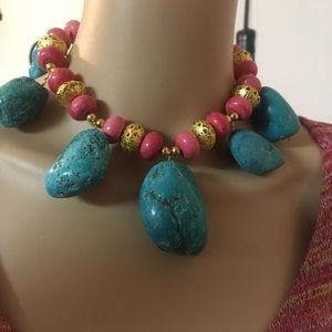 Jewelry | Matrix Turquoise Rose Howlite Brass Necklace 15 In | Poshmark